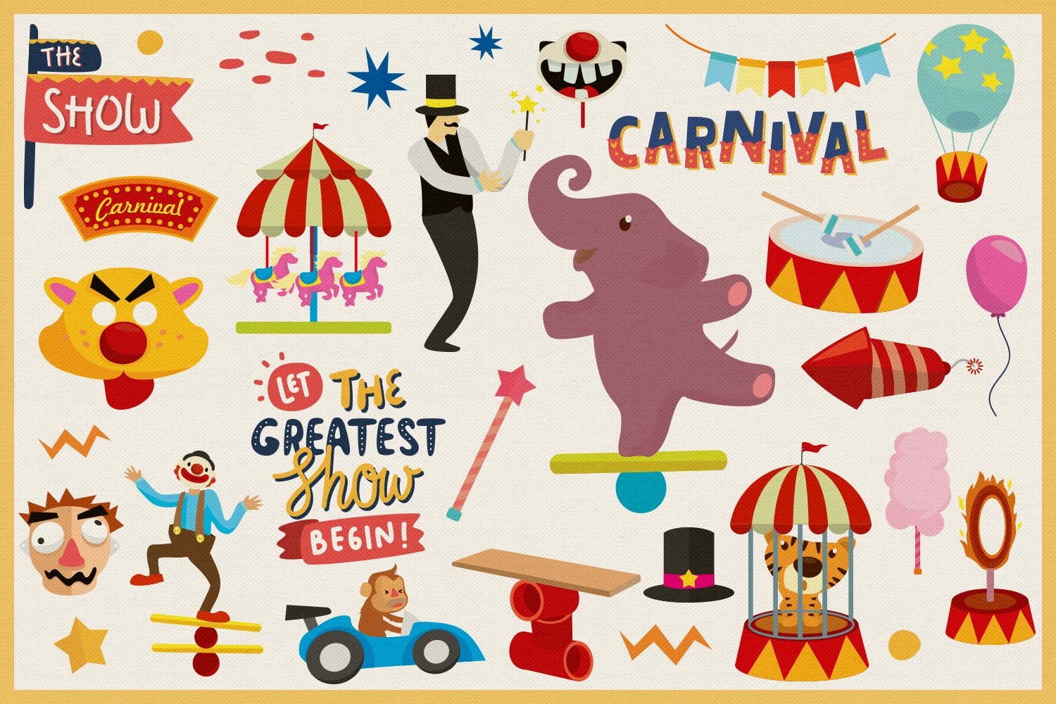 80 Magical Carnival Vector Clipart & Seamless Patterns