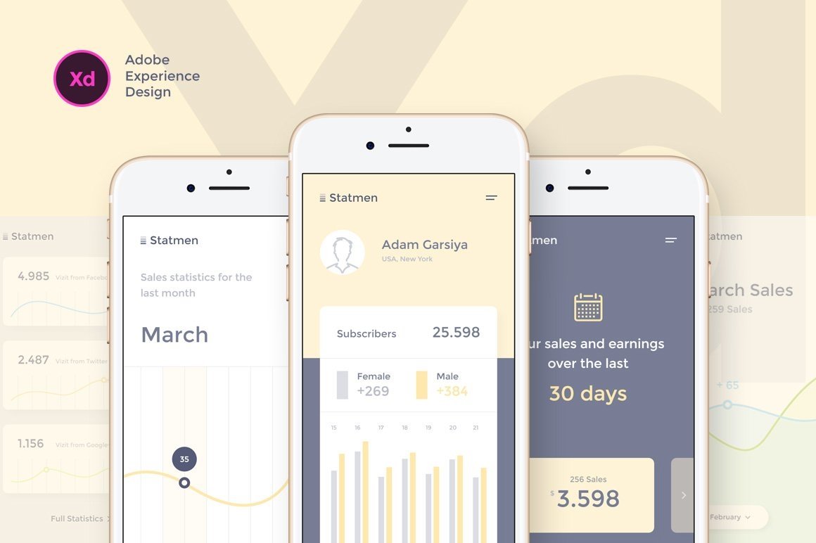Statmen XD iOS Ui Kit - Statistic (347666) | Web Elements | Design Bundles