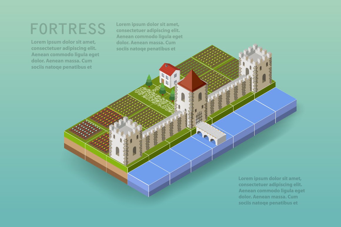 Isometric ancient fortress (122865) | Illustrations | Design Bundles