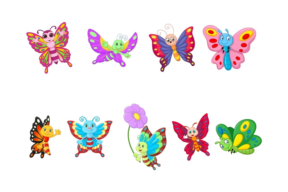 Set of Eighteen Cartoon Butterflies Character (922431) | Characters ...
