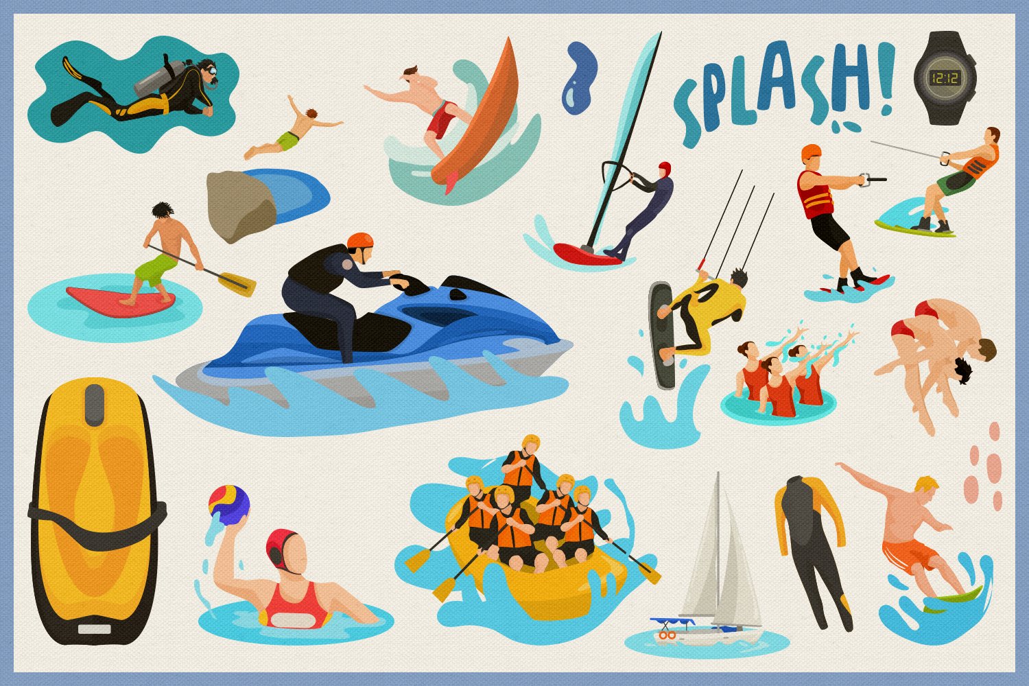 Water Sports Vector Clipart and Seamless Patterns