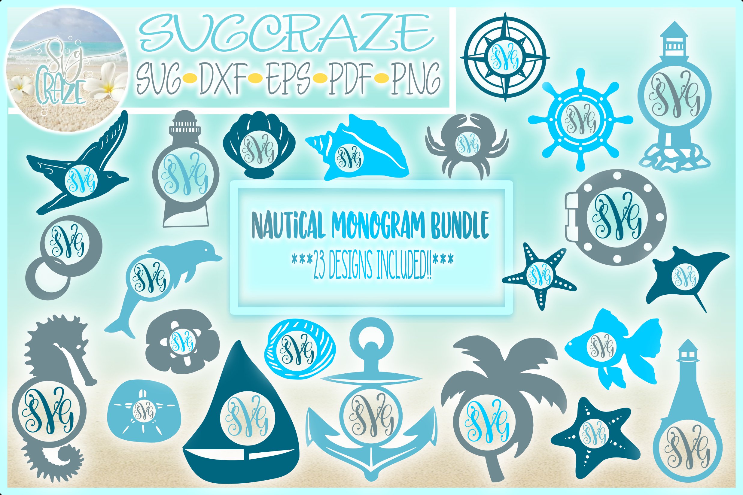 Nautical Monogram Bundle SVG Dxf Eps Png PDF (302335) | SVGs | Design ...