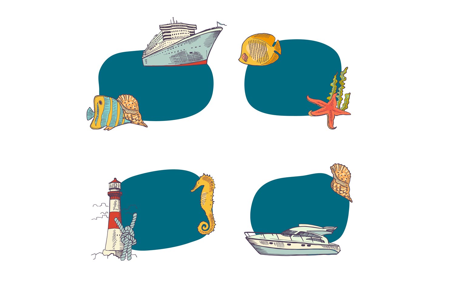 Vector sketched sea stickers set (815410) | Illustrations | Design Bundles