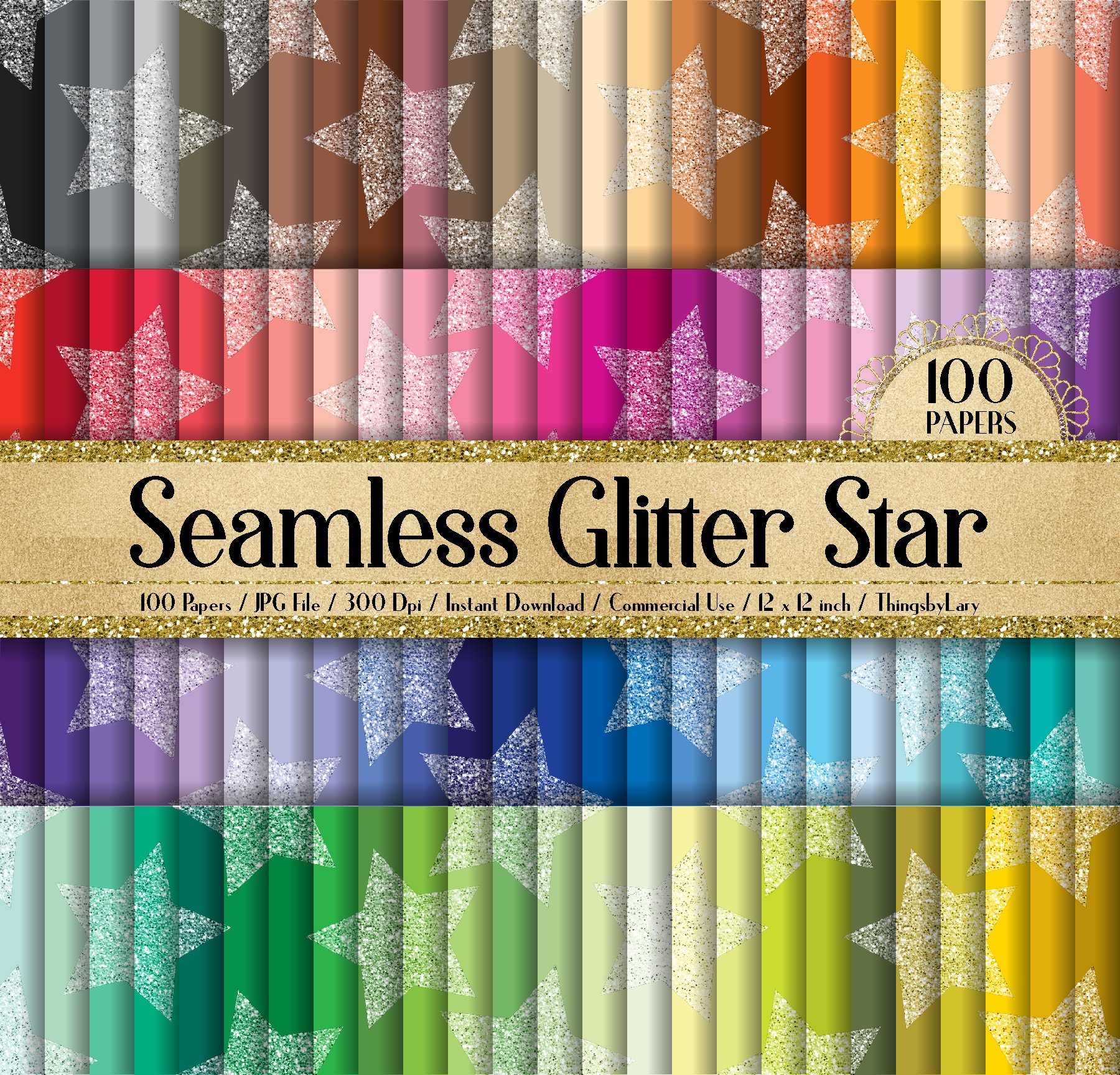 100 Seamless Glitter Star Digital Papers (101710) | Patterns | Design ...