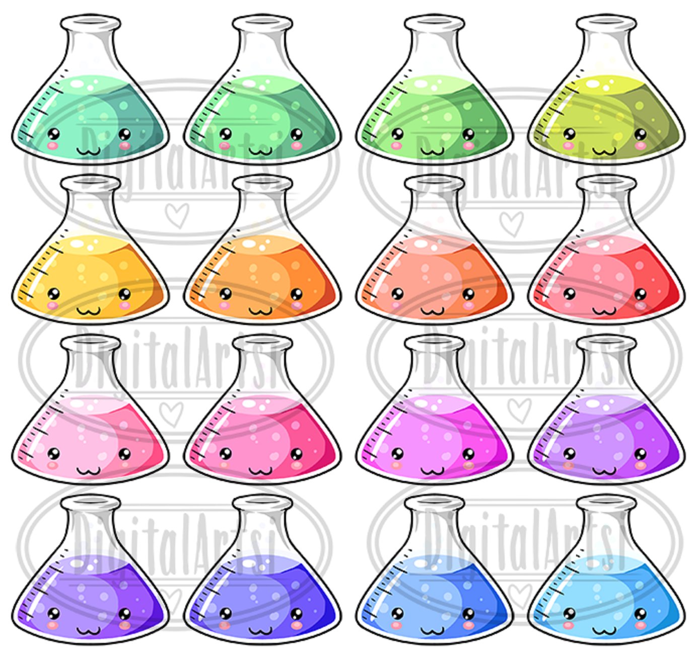 Kawaii Beakers Clipart (269746) | Illustrations | Design Bundles