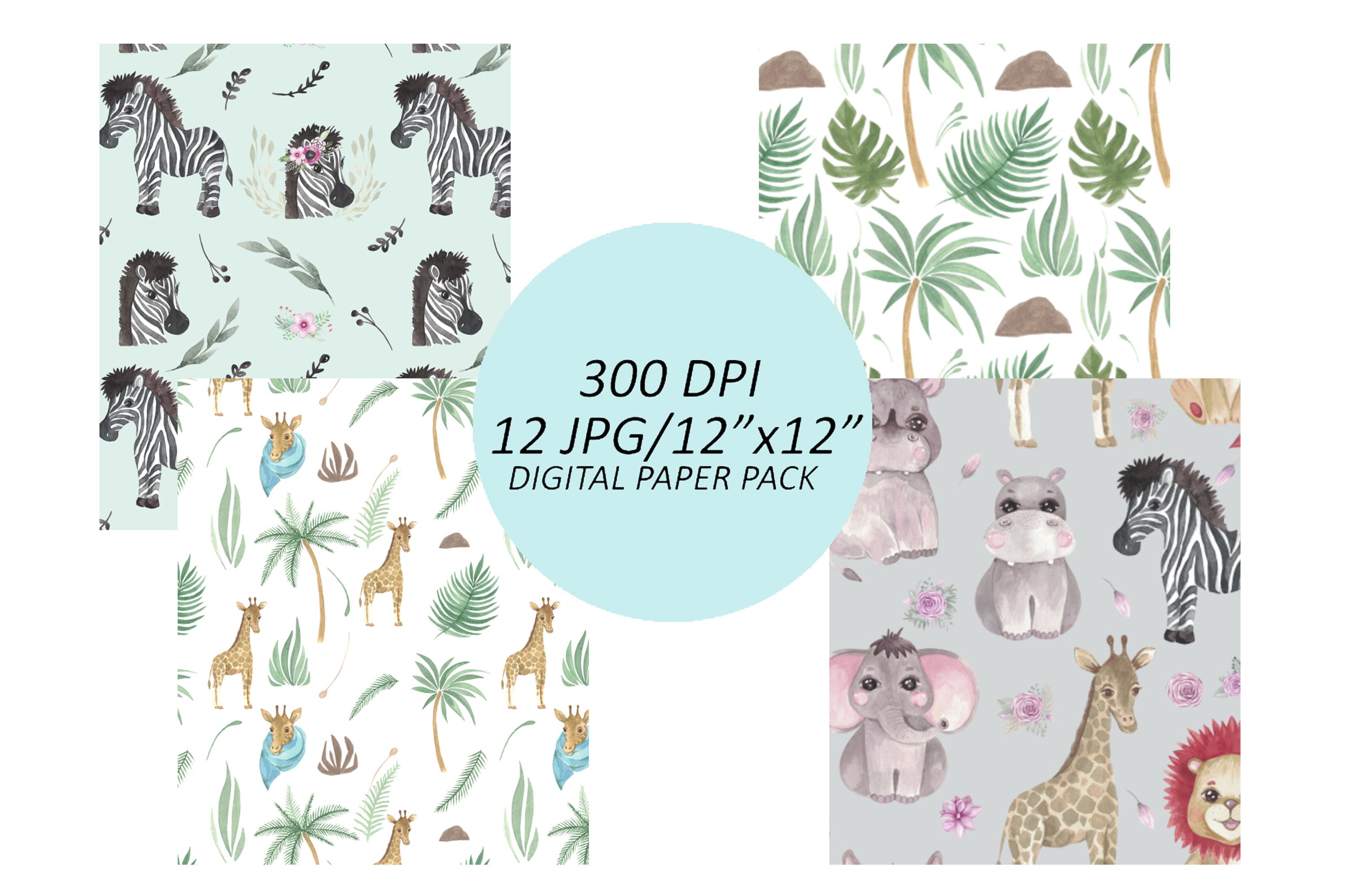 Safari animals digital paper pack. (1147036) | Patterns | Design Bundles