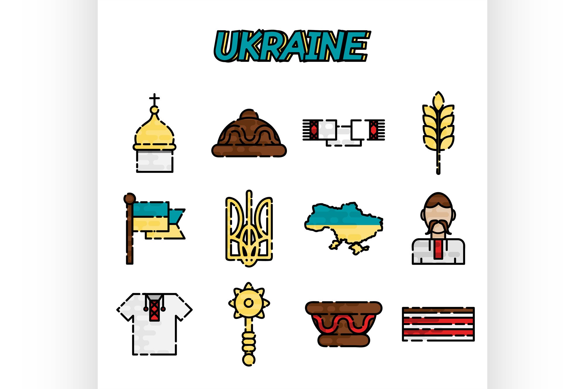 Ukraine flat icons set (678893) | Illustrations | Design Bundles