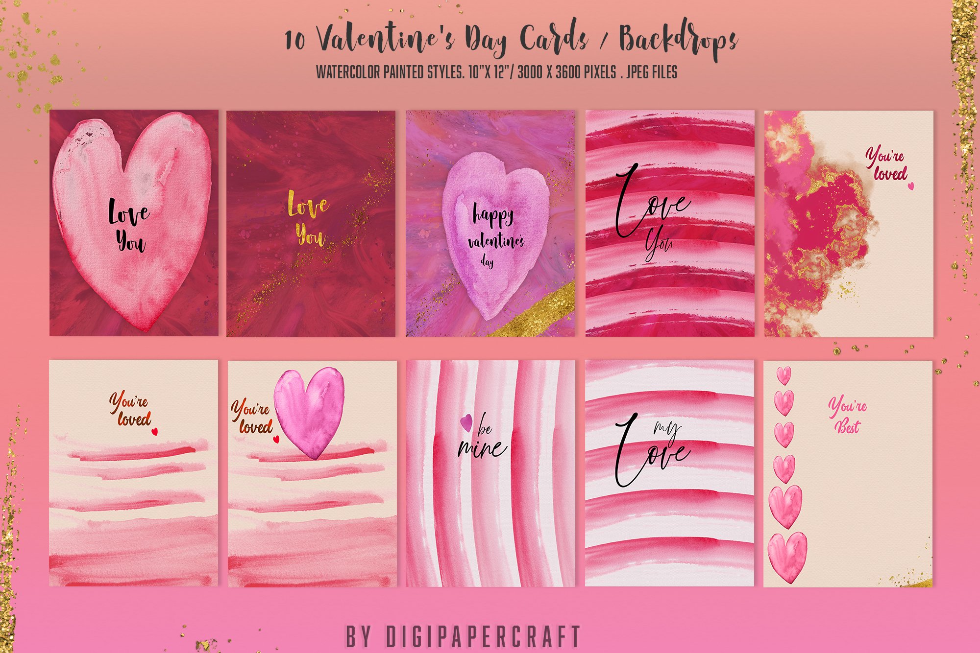 Valentine's Day Digital Paper, Romantic Watercolor clipart (1210973 ...