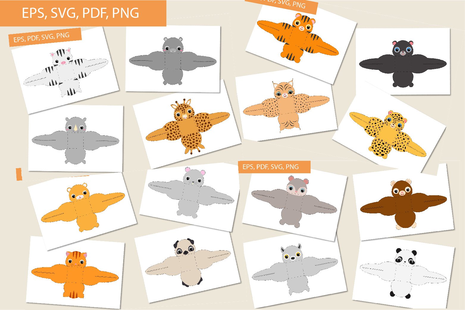 Cute Animals 16 Gift Box Template Bundle, Gift Box SVG (1277000 ...