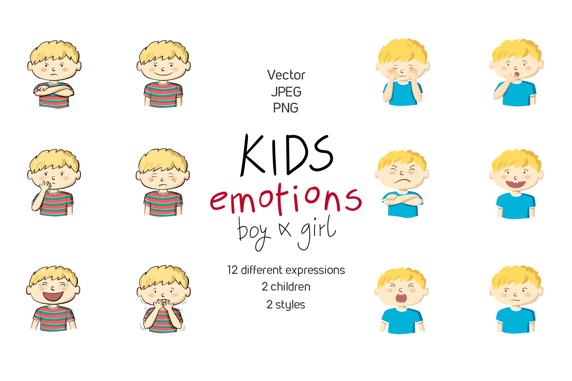 Kids emotions vector illustrations (211607) | Illustrations | Design ...