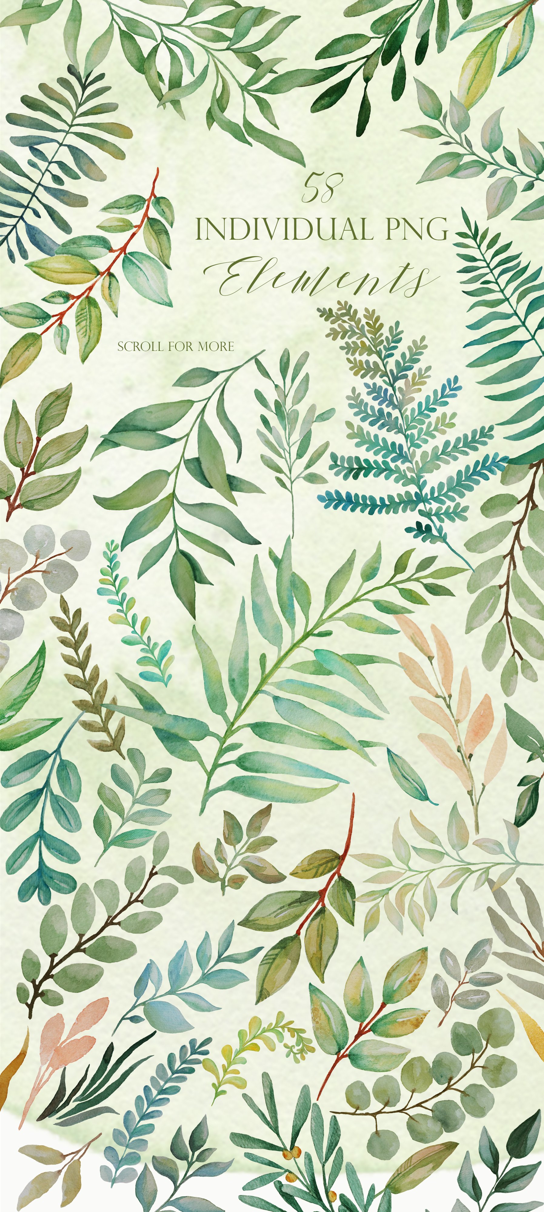 Greenery - Watercolor Green Leafs (63279) | Illustrations | Design Bundles