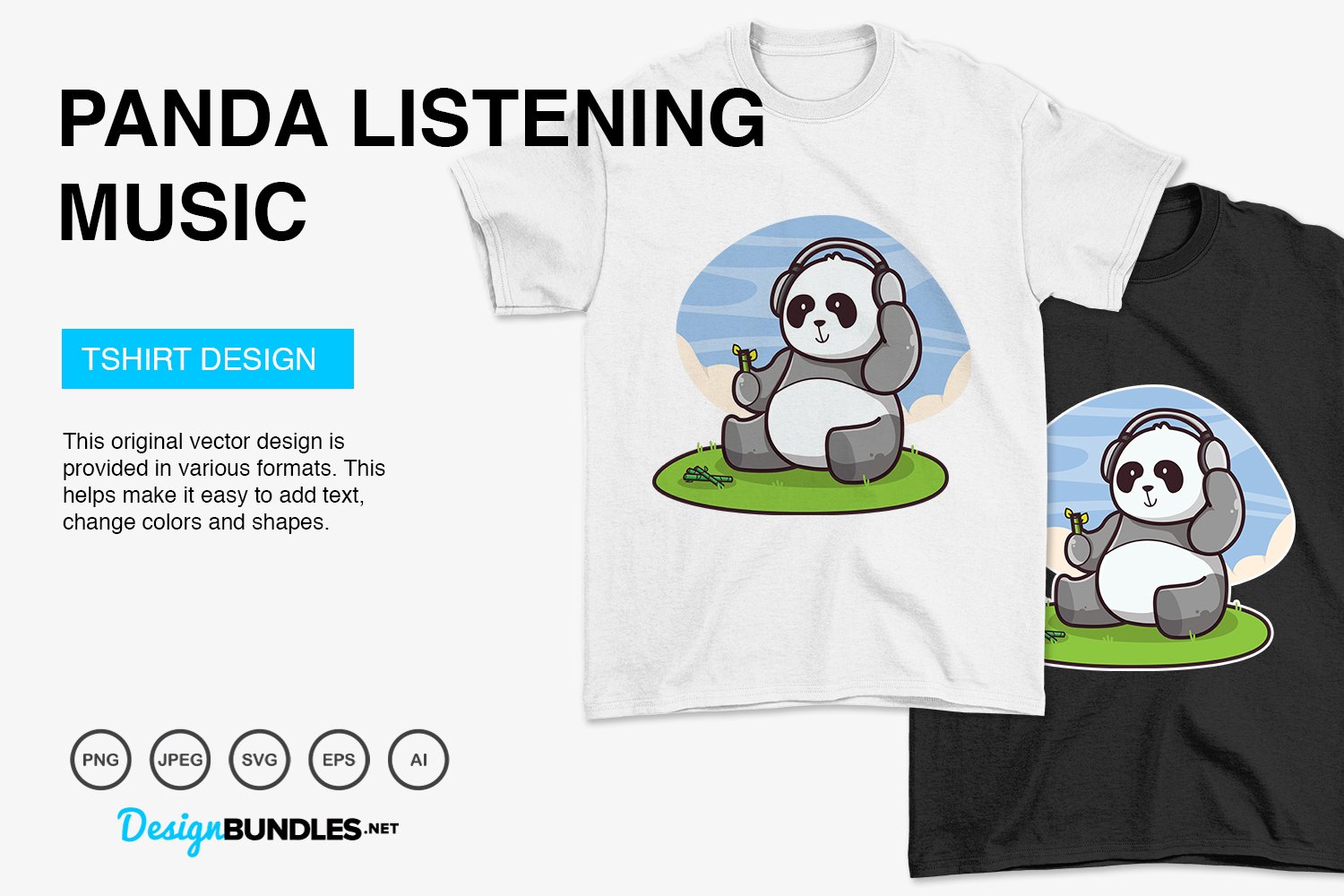 Panda Listening Music Vector Illustration
