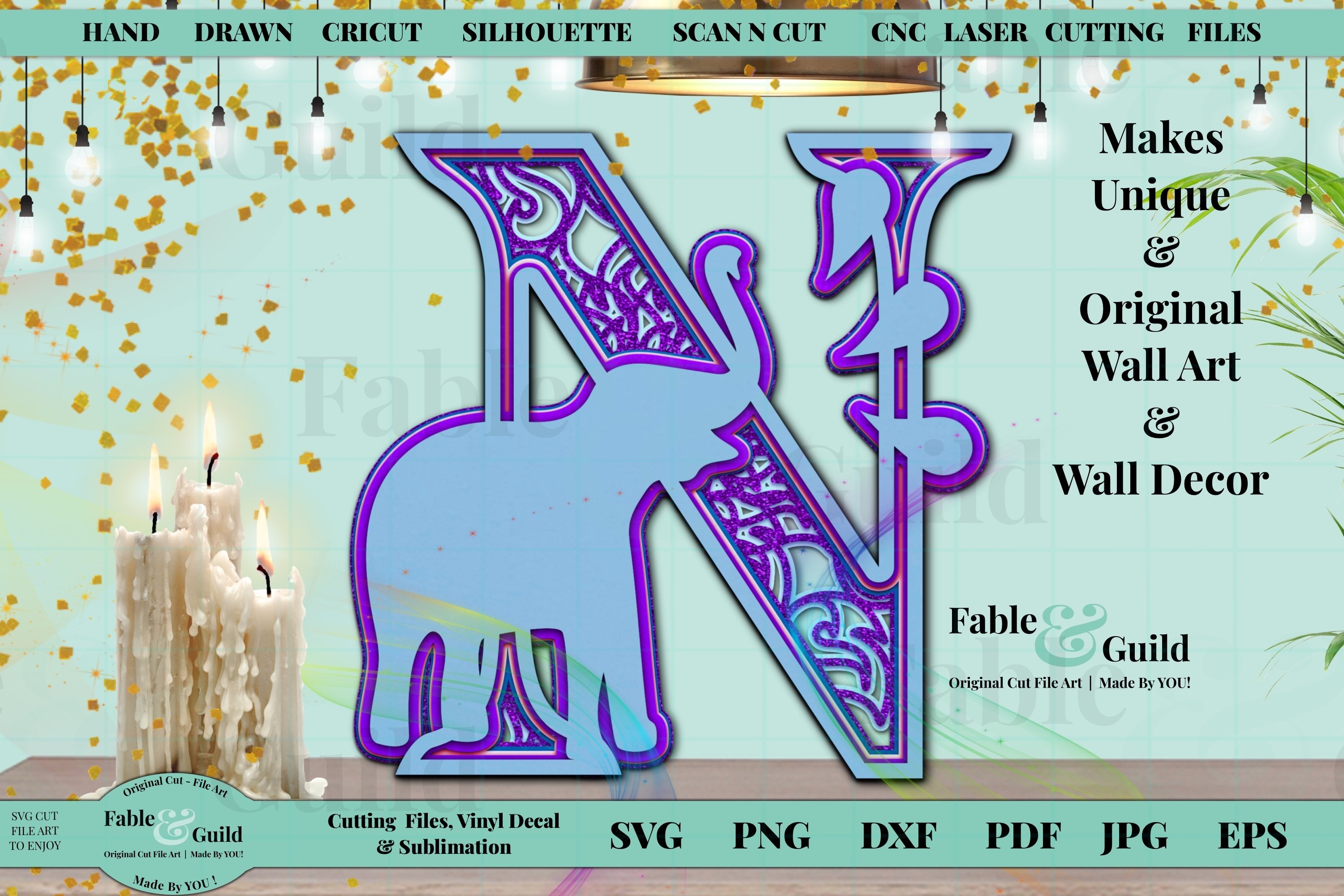 Elephant SVG Alphabet Letter 3D Layered Monogram N Cut File (1205728 ...