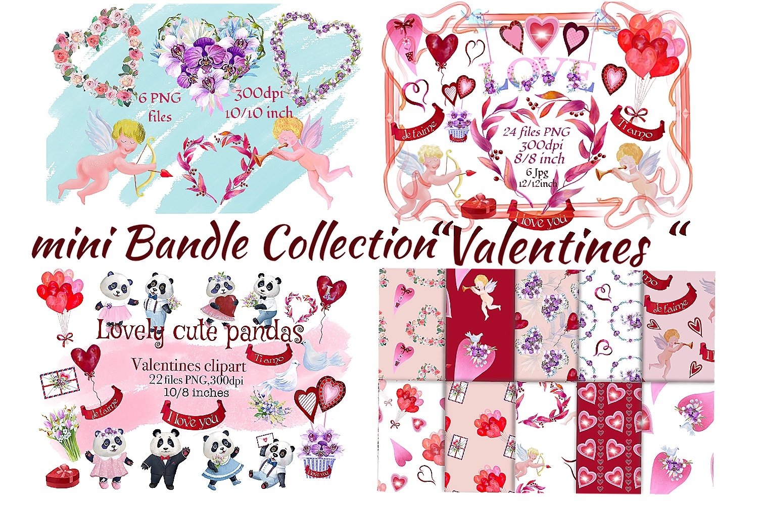 Bundle Valentines. Valentines Day clipart.Digital paper. (1154118 ...