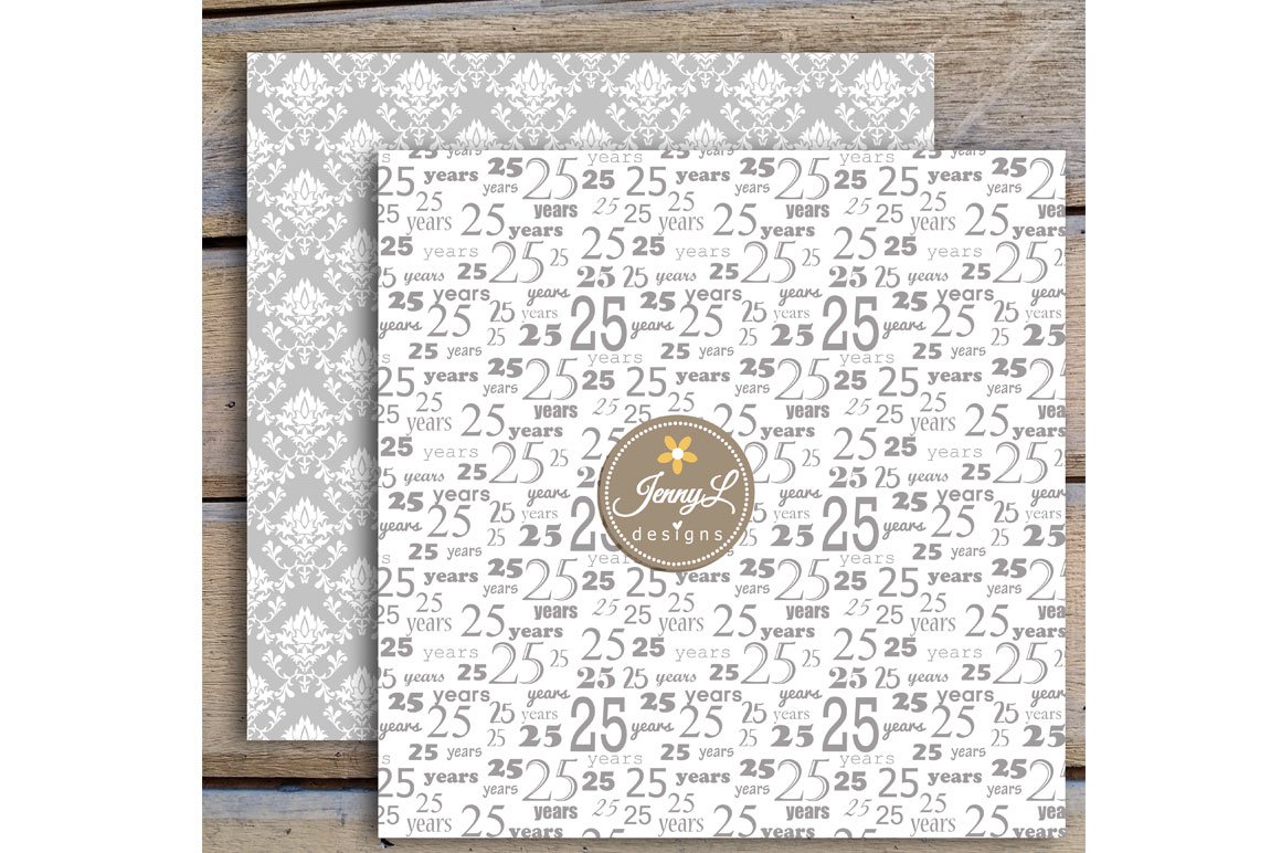 Silver 25th Wedding Digital Papers (80193) | Backgrounds | Design Bundles