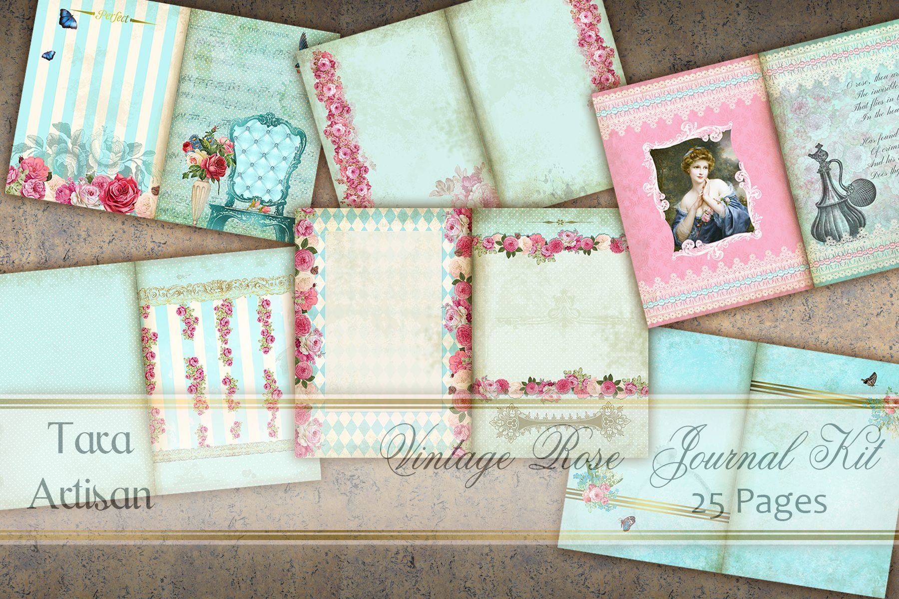 Vintage Rose - Journal Kit (542601) | Papers | Design Bundles