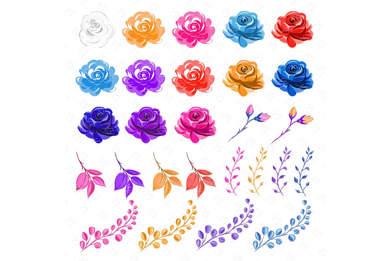 Floral clipart AND floral digital papers!!! Handdrawn roses (779727 ...