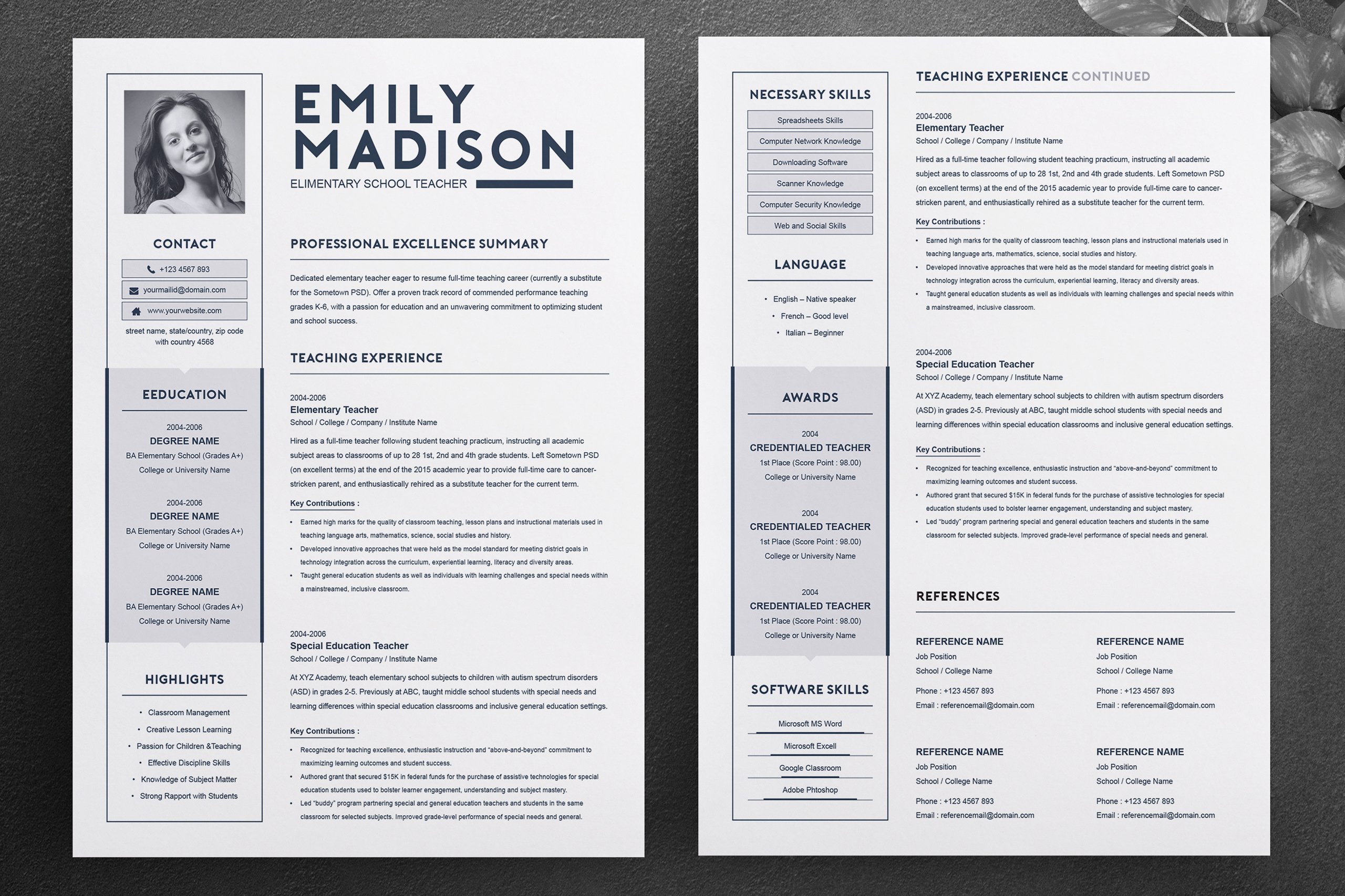 TEACHER Resume Template for MS Word | 2 Page Resume (416672) | Resume ...