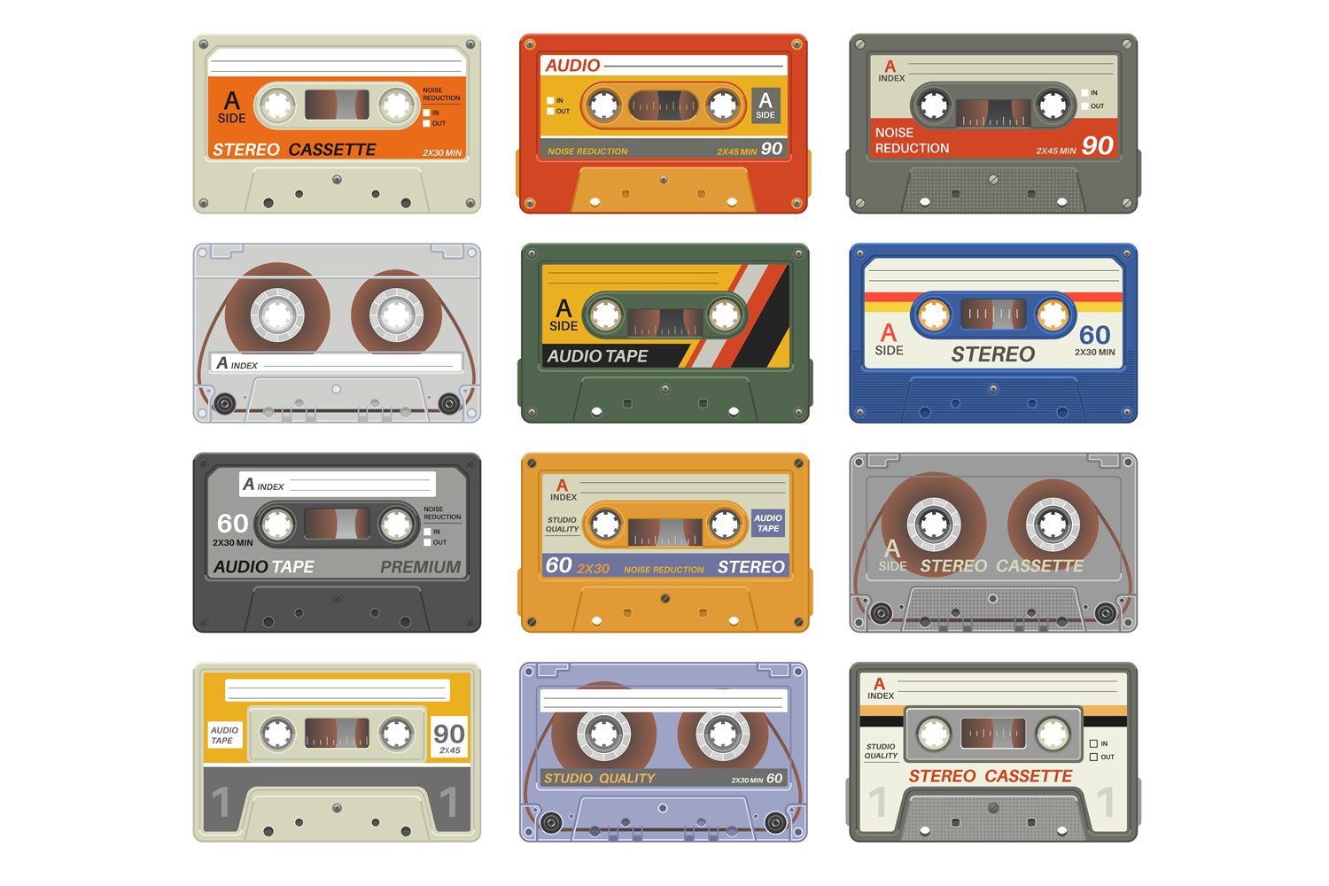 Retro cassettes. Colorful plastic audio cassette vintage med (811557 ...