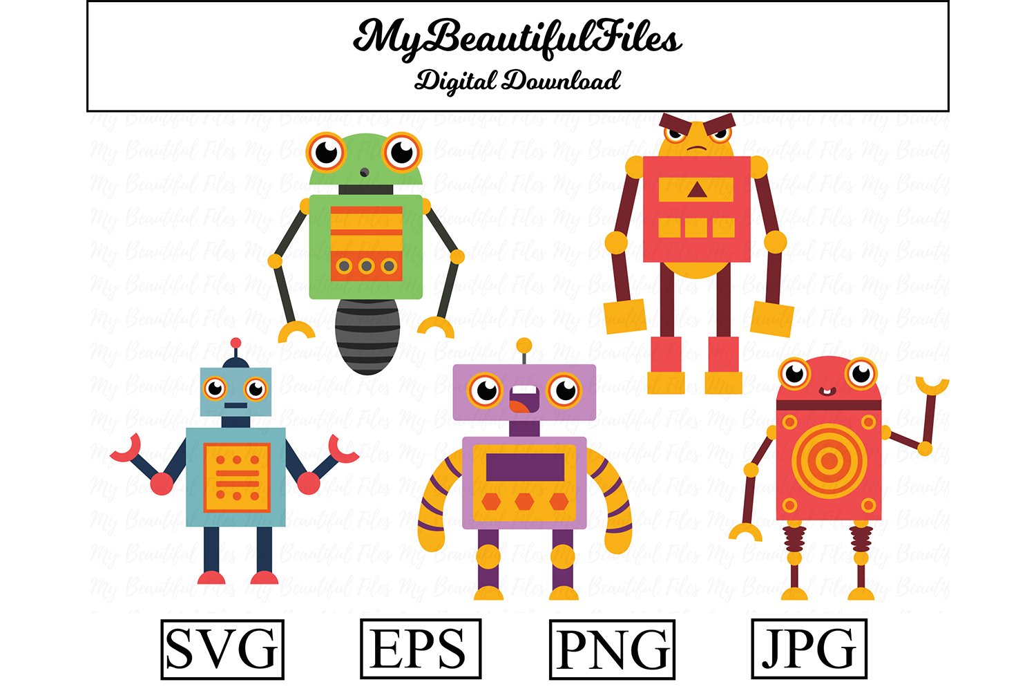 Robots SVG - Cute Robots SVG, EPS, PNG and JPG (729981) | Illustrations ...
