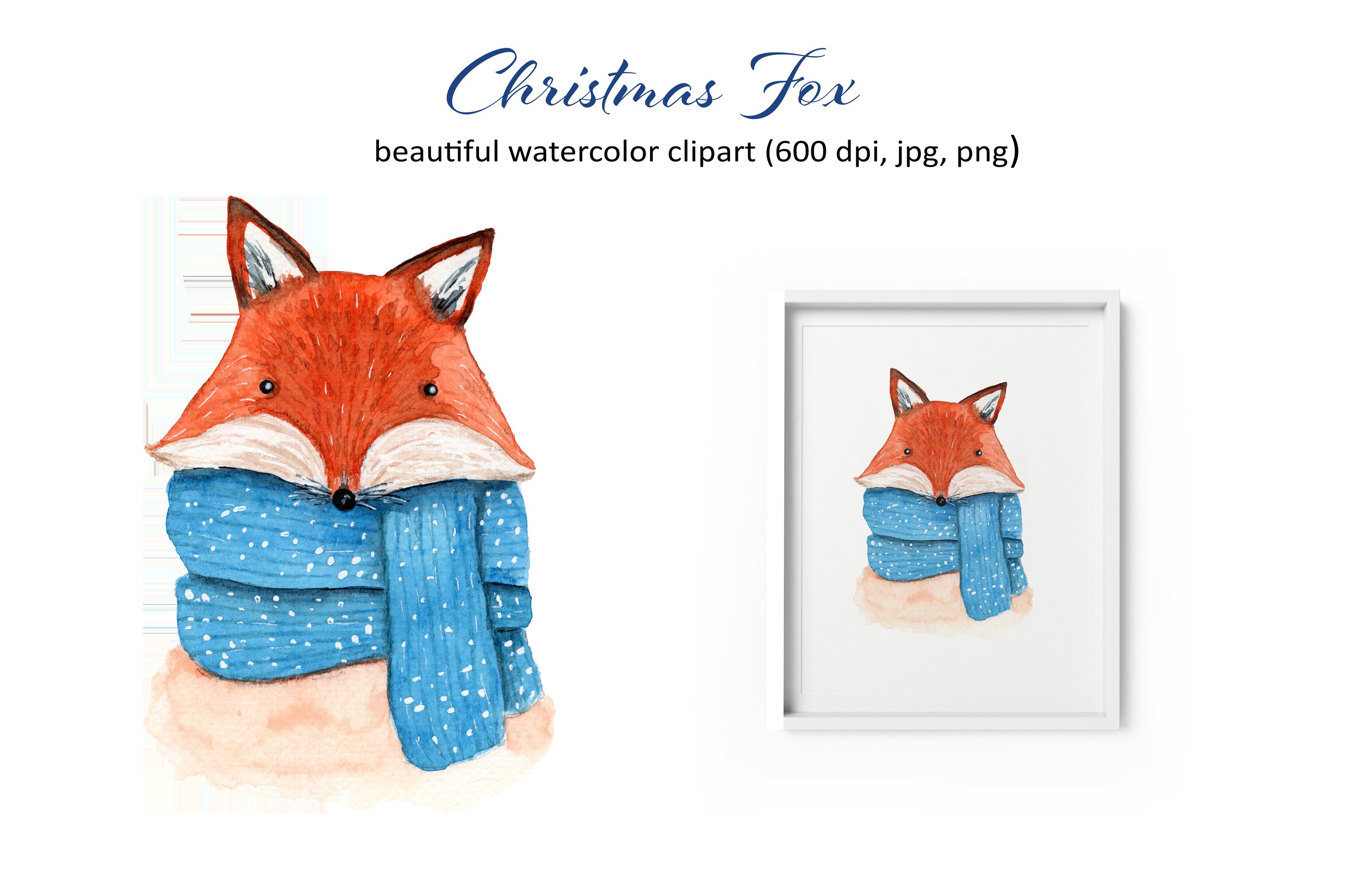Watercolor Christmas Fox Clipart (1086107) | Illustrations | Design Bundles