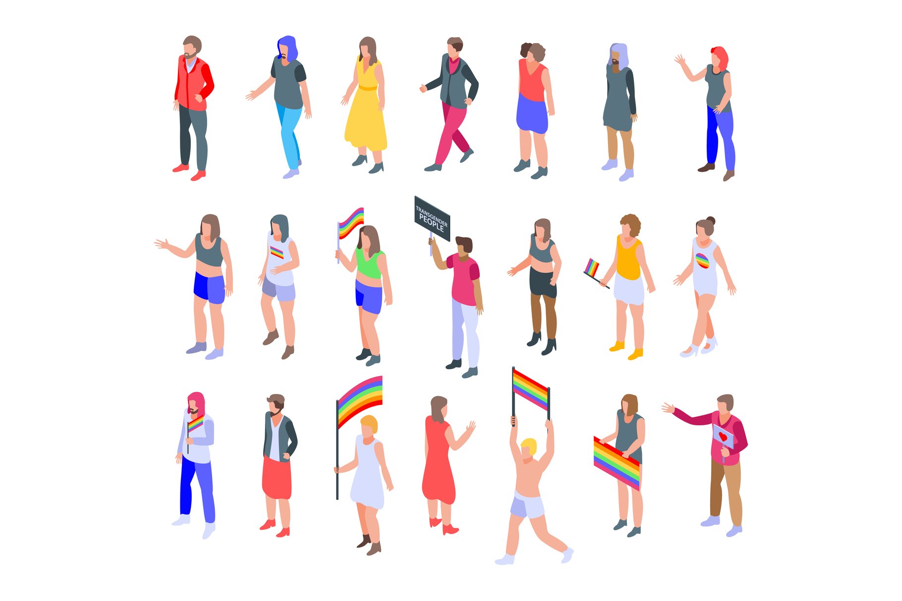 Transgender people icons set, isometric style (501302) | Icons | Design ...