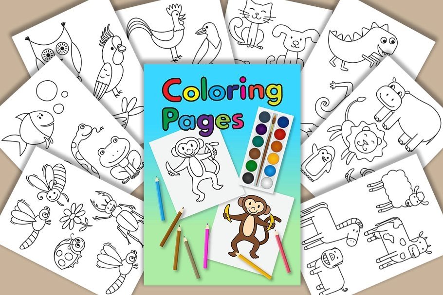 Coloring Book with Animals (697612) | Coloring Pages | Design Bundles