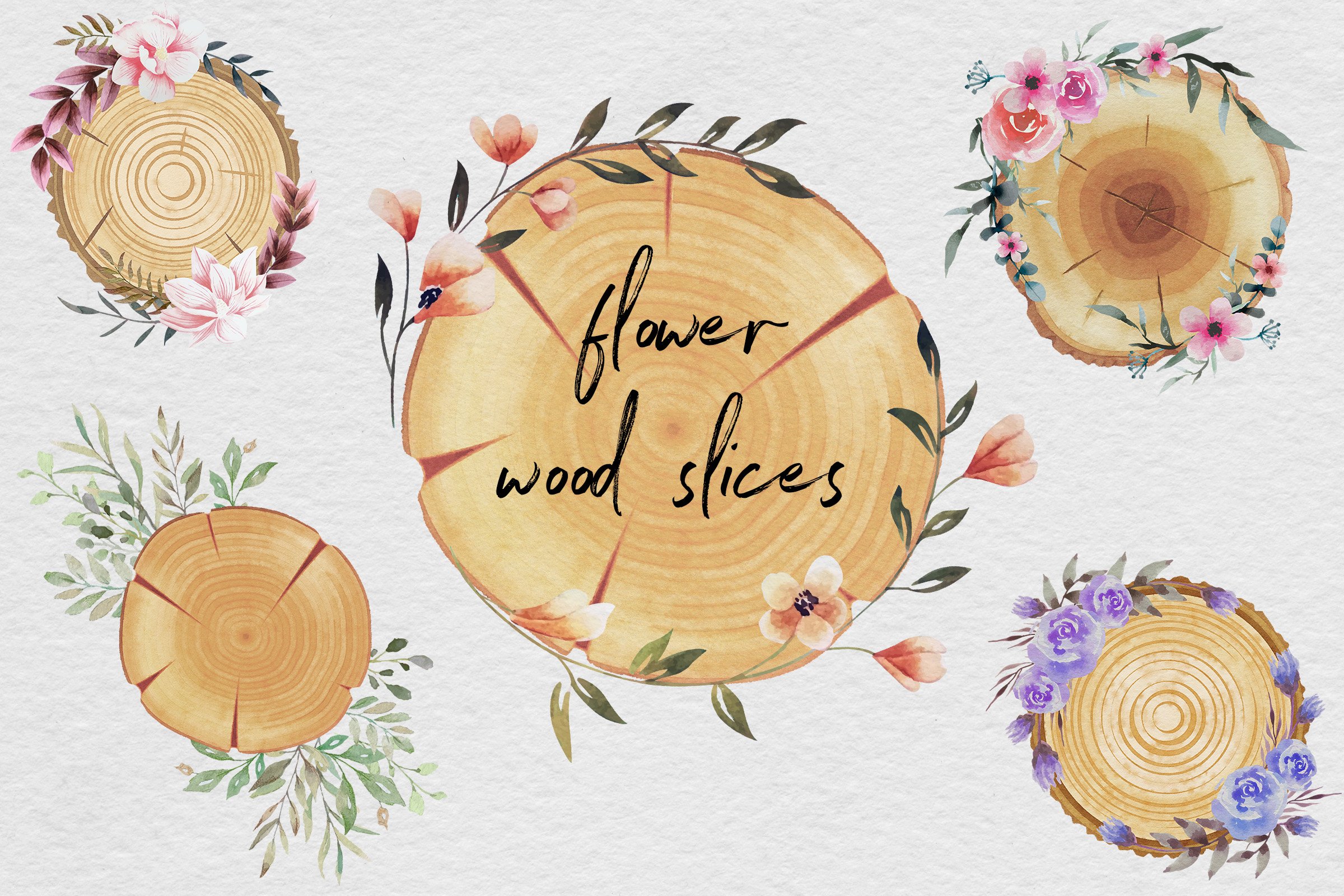 Wood Slices Watercolor Clipart (372309) | Card Making | Design Bundles