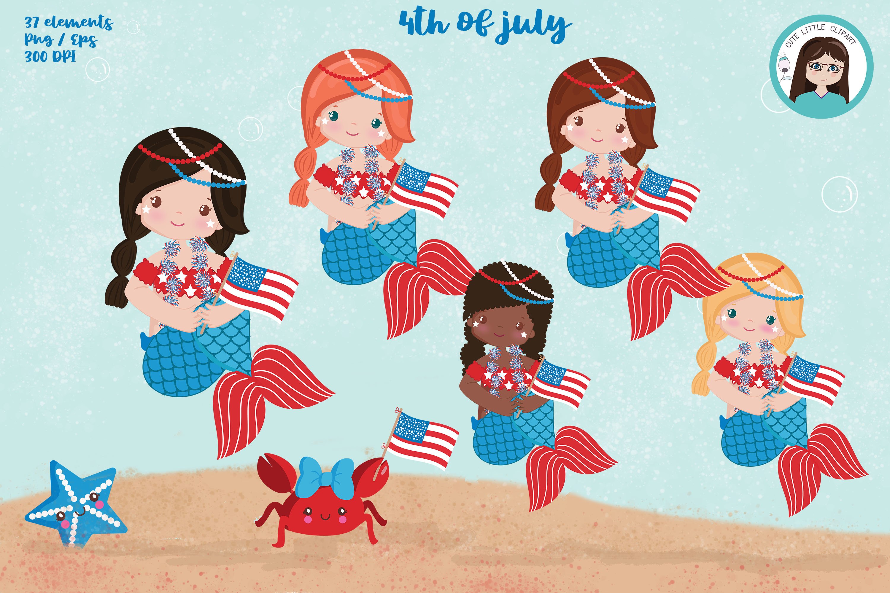 4th of July mermaids (667633) | Characters | Design Bundles