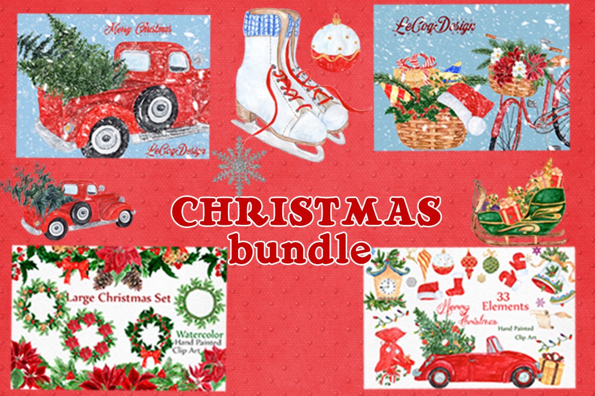 Christmas Bundle Watercolor (46612) | Illustrations | Design Bundles