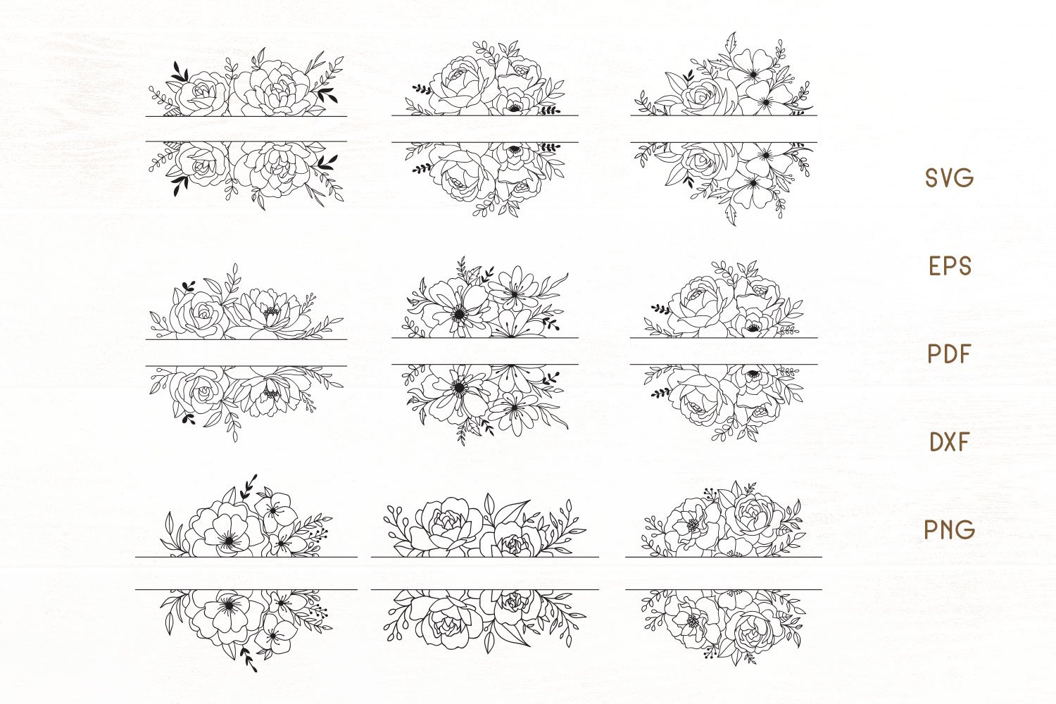 Flower Split Monogram Divider Frames SVG - Vector (1137161) | Monograms | Design Bundles