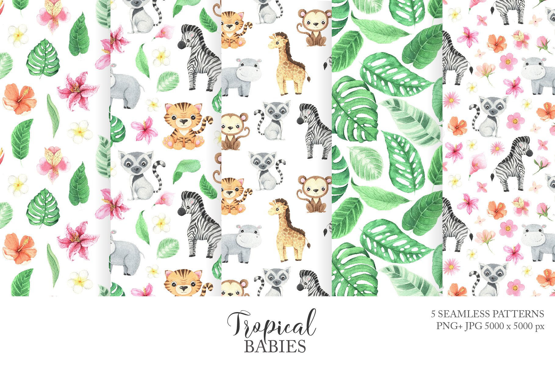 Watercolor Tropical Babies Set 2 (424373) | Illustrations | Design Bundles