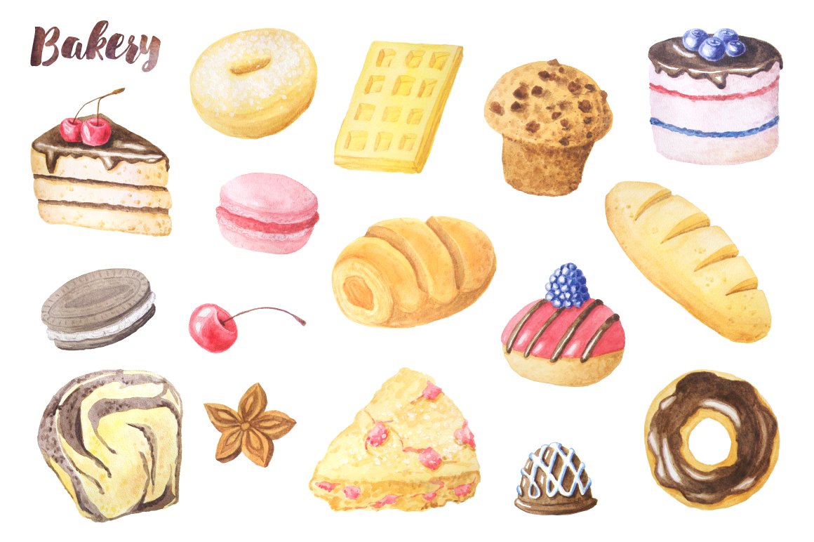 Watercolor Bakery Set