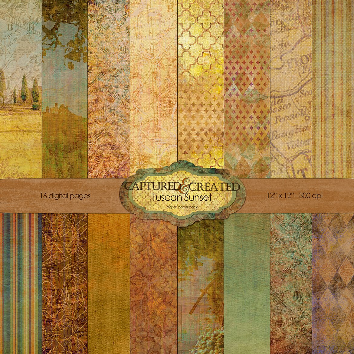 Tuscan Sunset Digital Paper Pack -16 Papers (100485) | Backgrounds ...