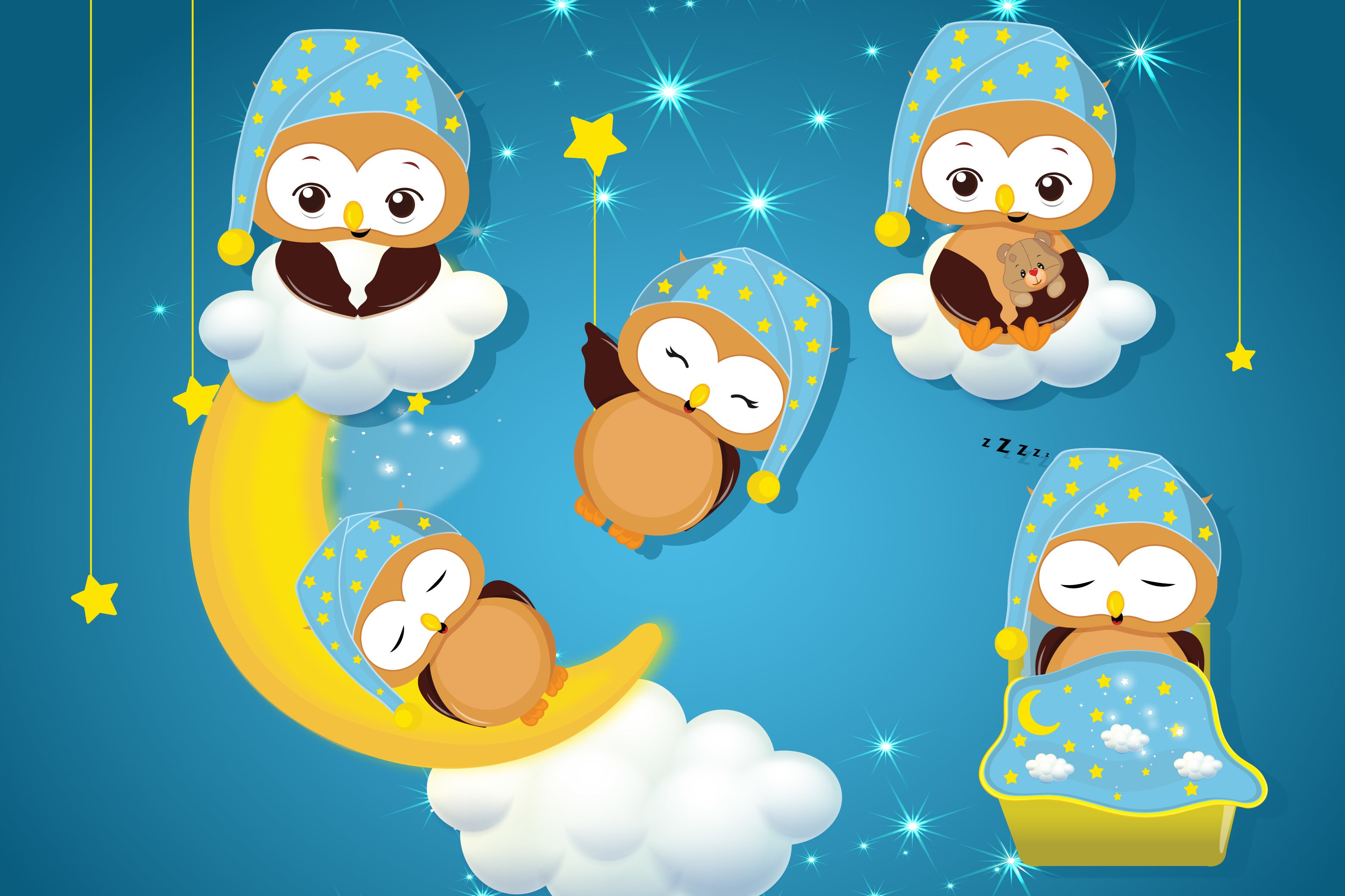 Boy owls graphics, Boy owls clipart set (25709) | Illustrations ...