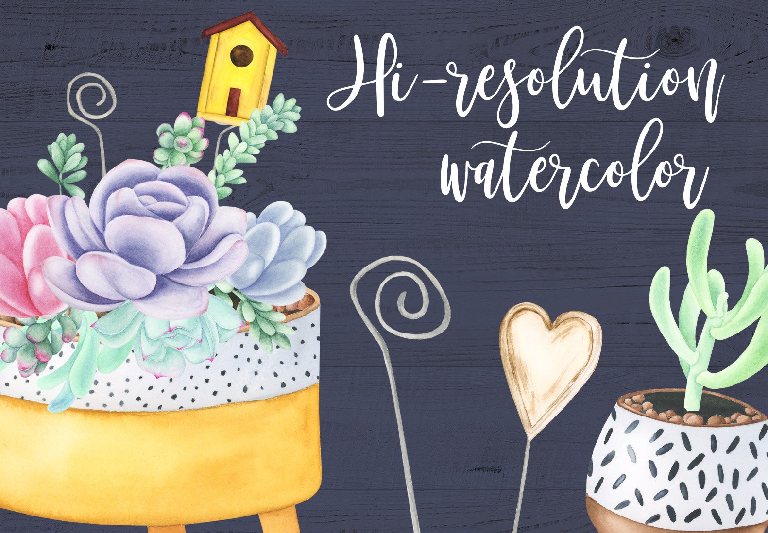 Watercolor Succulents Pots Clipart (260158) | Illustrations | Design ...