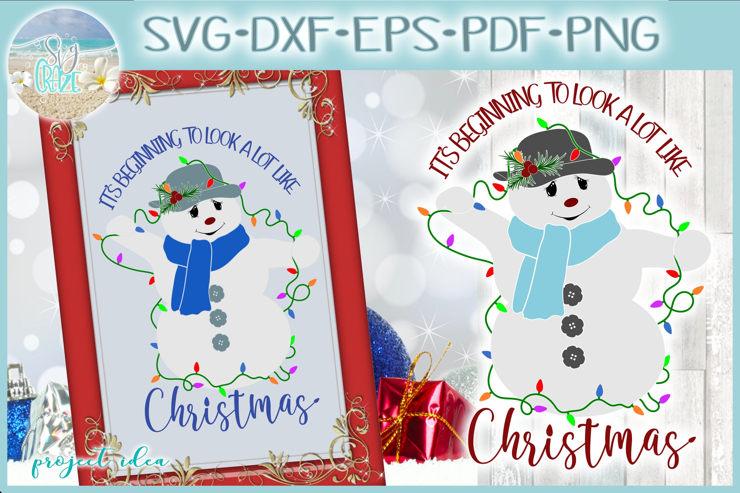 Snow Lady with Lights Beginning to Look Like Christmas SVG (175346 ...