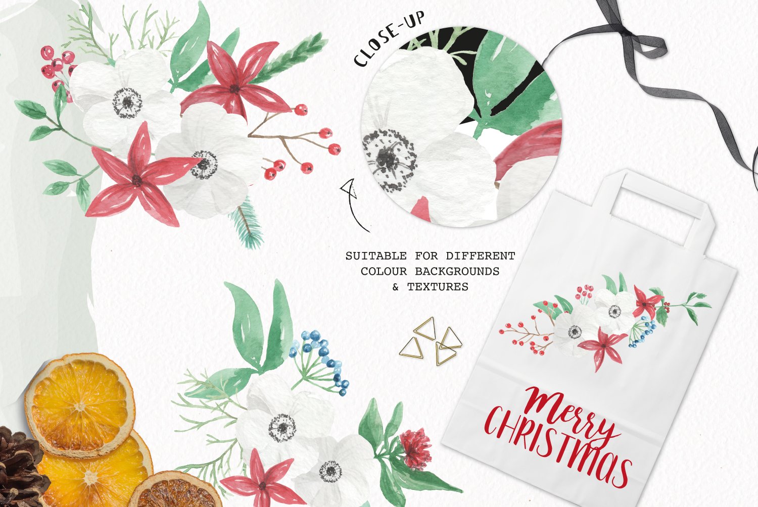Watercolor Festive Christmas Clipart Bouquets Flowers Winter Florals ...