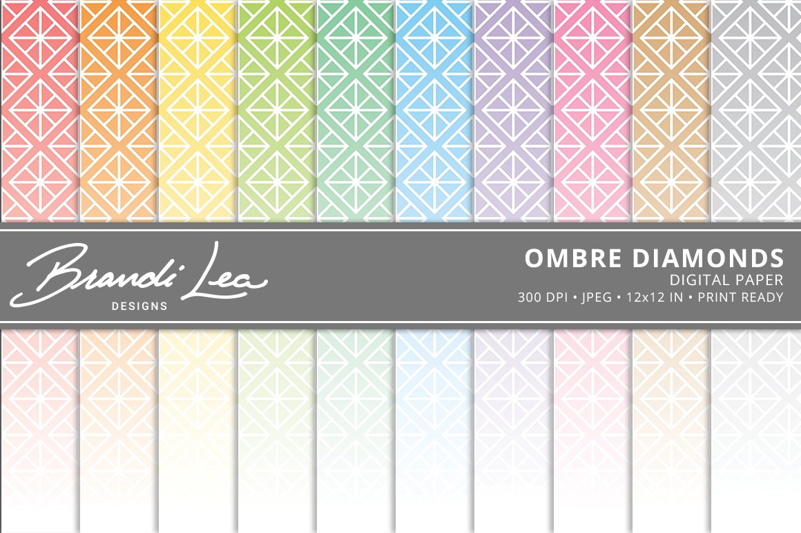 Ombre Diamonds Digital Paper Pack (26564) | Backgrounds | Design Bundles