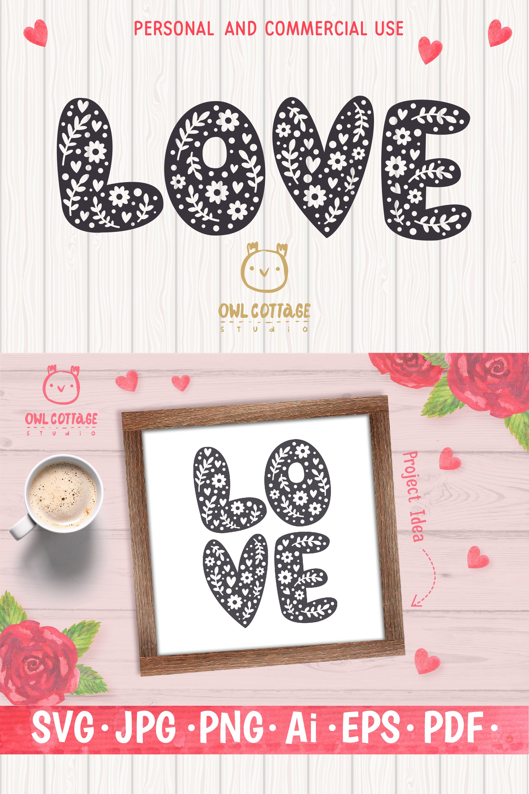 Valentine floral decor Svg, Floral lettering LOVE, Valentine (434422 ...