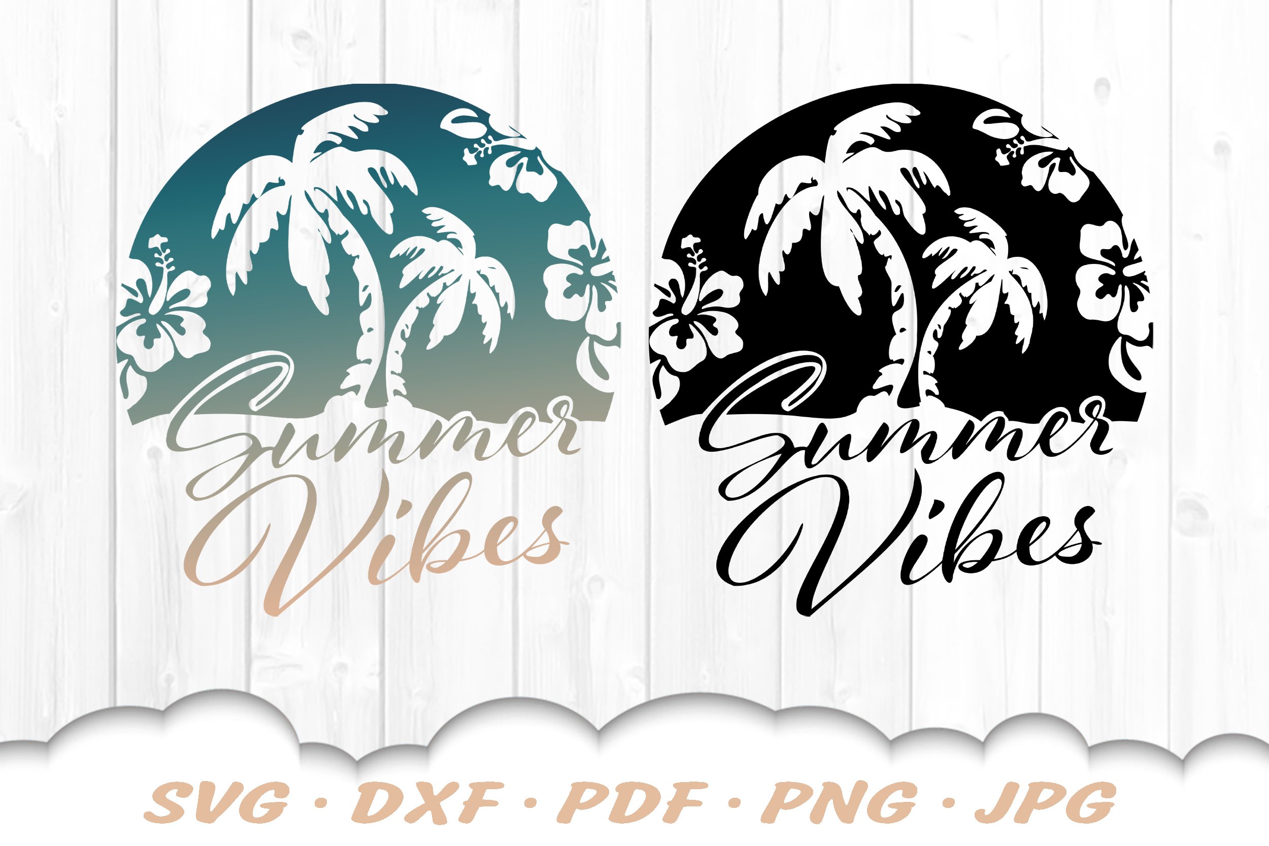Summer Vibes Hibiscus Hawaiian Sunset SVG DXF Cut Files (700107) | Cut ...