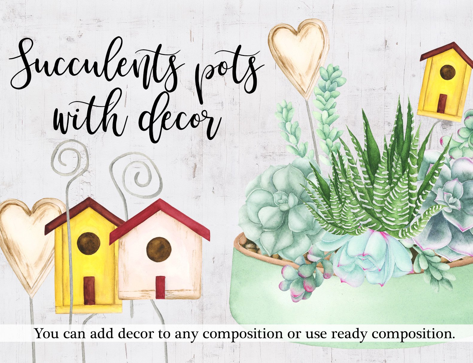 Watercolor Succulents Pots Clipart (260158) | Illustrations | Design ...
