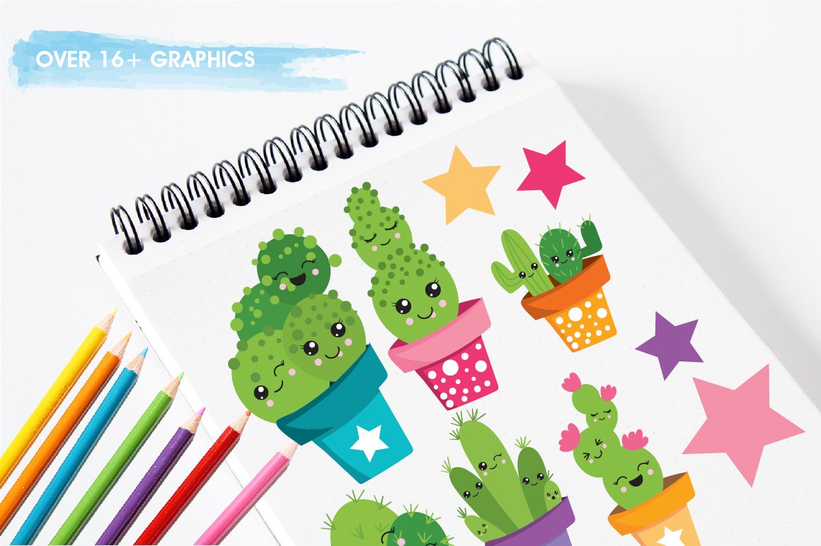 Cactus Friends graphics and illustrations