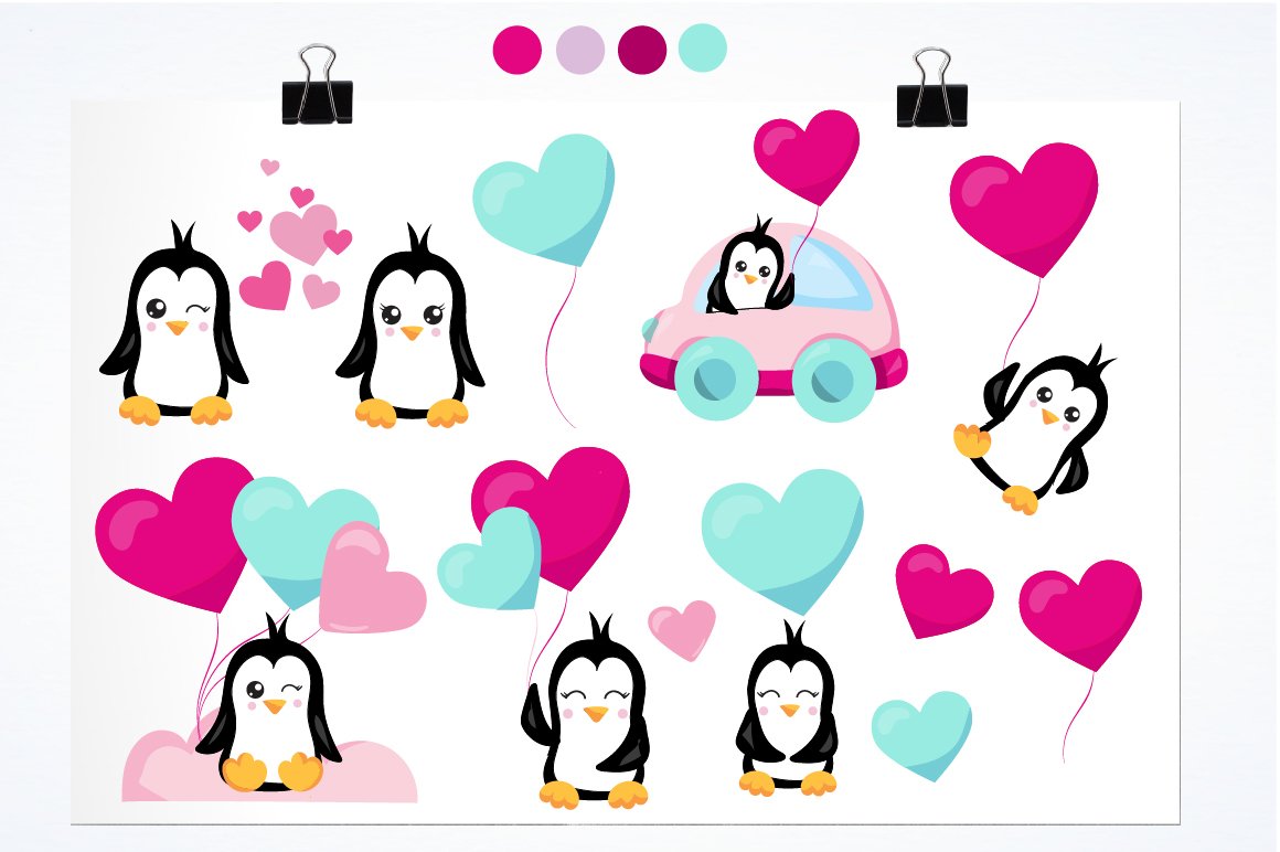 Valentine Penguins graphics and illustrations