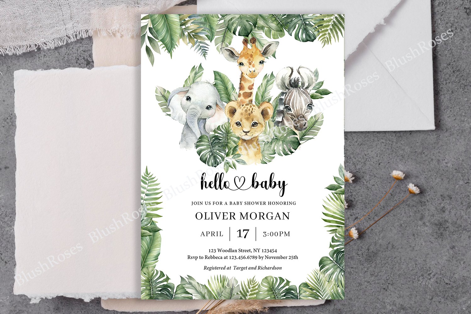 Baby Safari Animals Template Editable Baby Shower Invitation Jungle