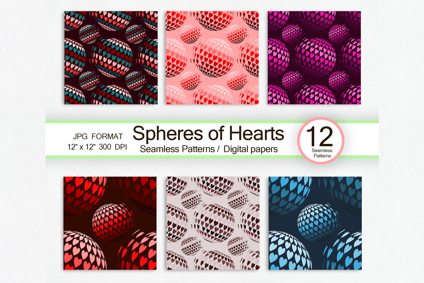 Patterns with spheres of hearts, scrapbook paper (1137333) | Patterns ...