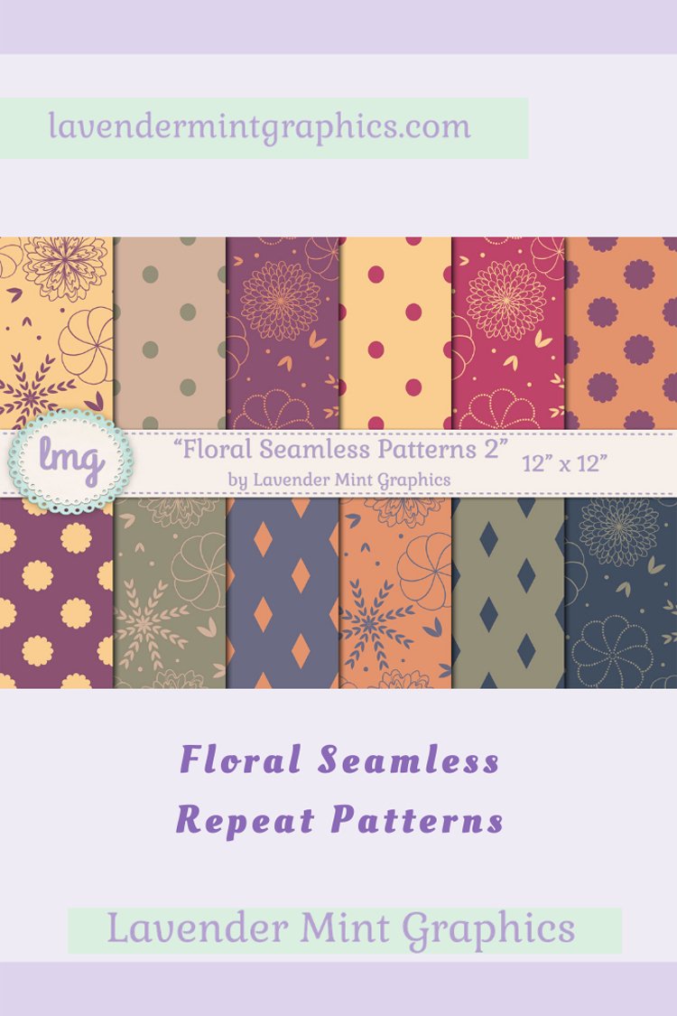 Floral Seamless Digital Paper in Red, Purple, Blue, Green (392594 ...