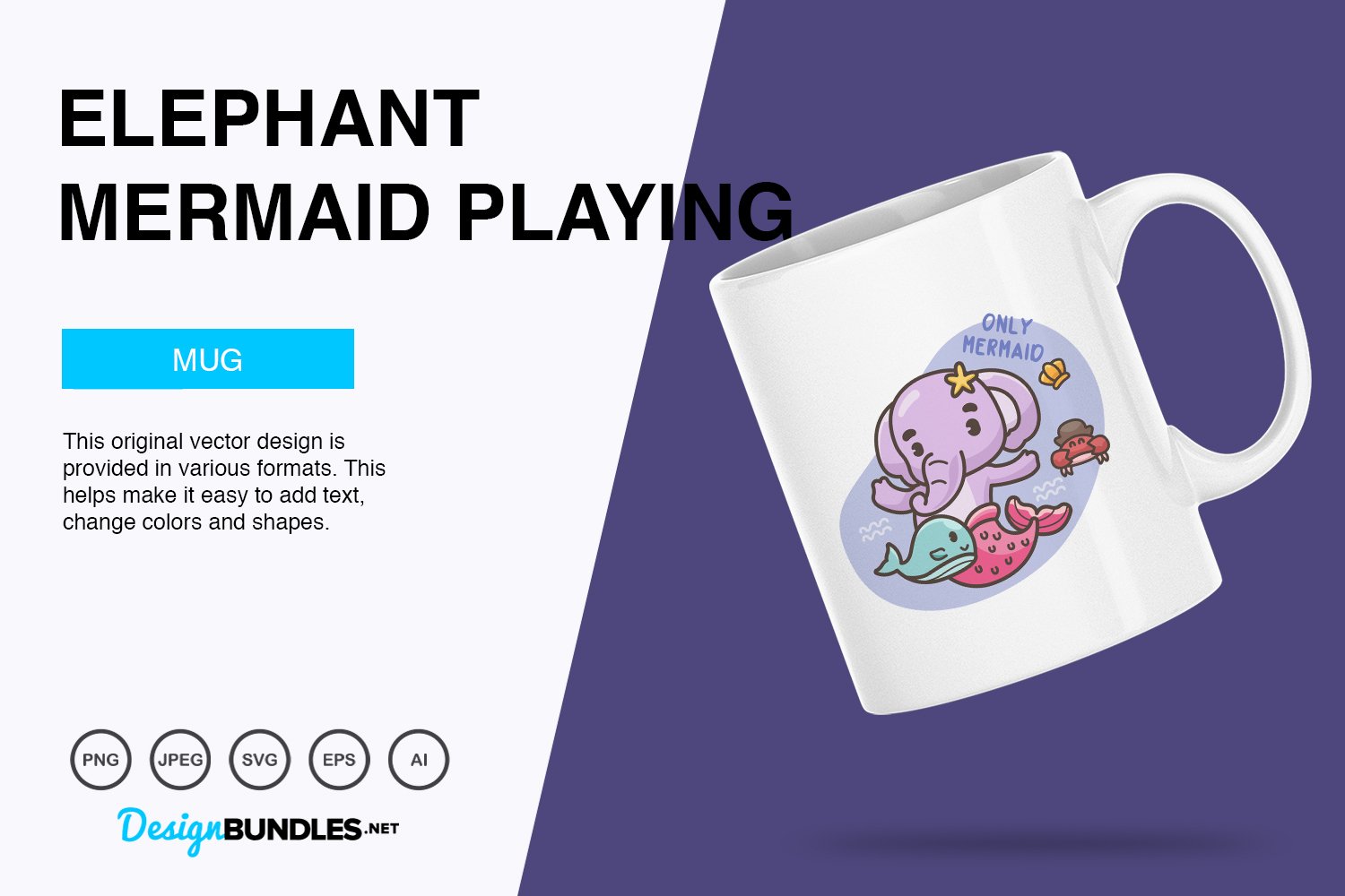 Elephant Mermaid Playing Vector Illustration