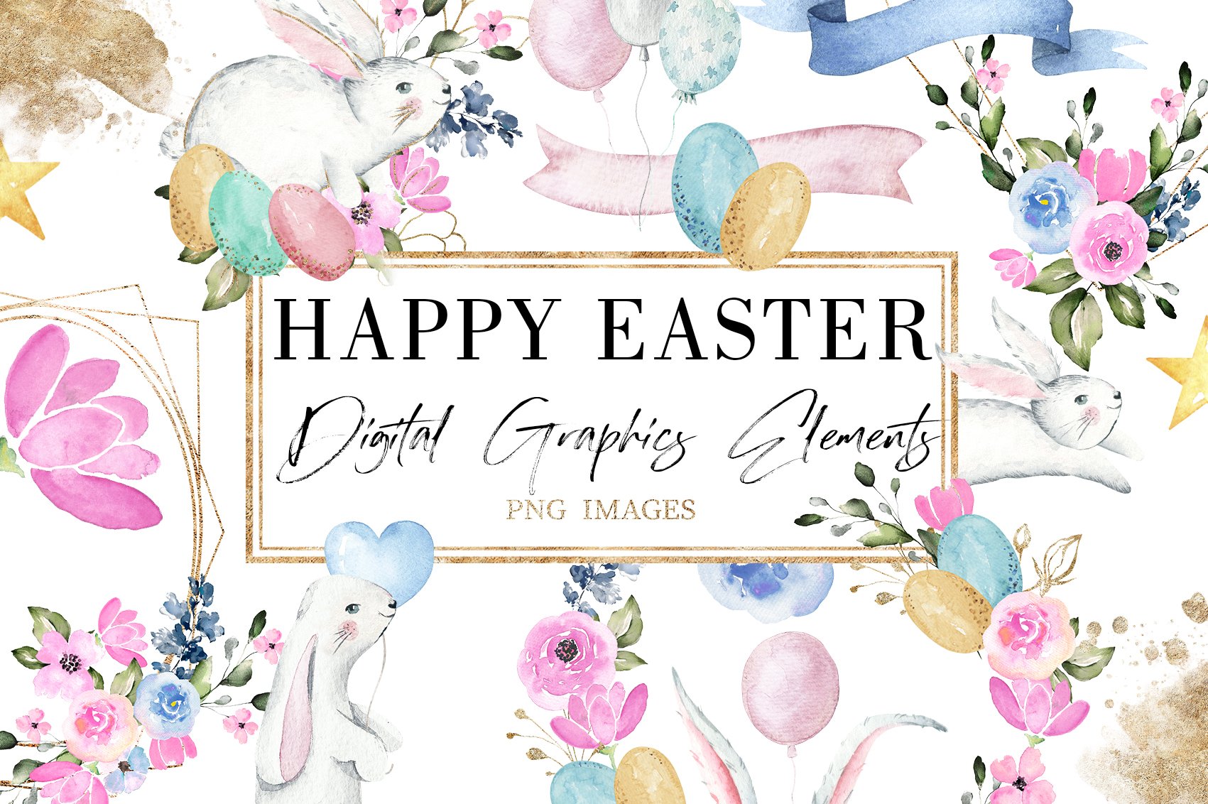 Happy Easter|Watercolor Elements clipArt (236789) | Illustrations ...
