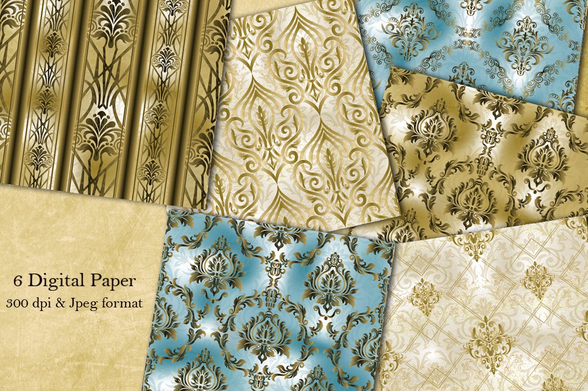 Collection of 6 seamless damask patterns. Digital Paper. (1081238 ...